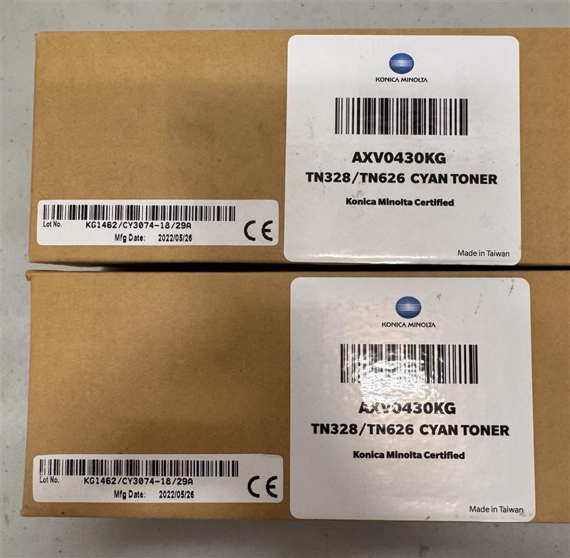 Lot of 2 Konica Minolta TN328 TN626 Cyan Toner AXV0430KG Genuine OEM ...