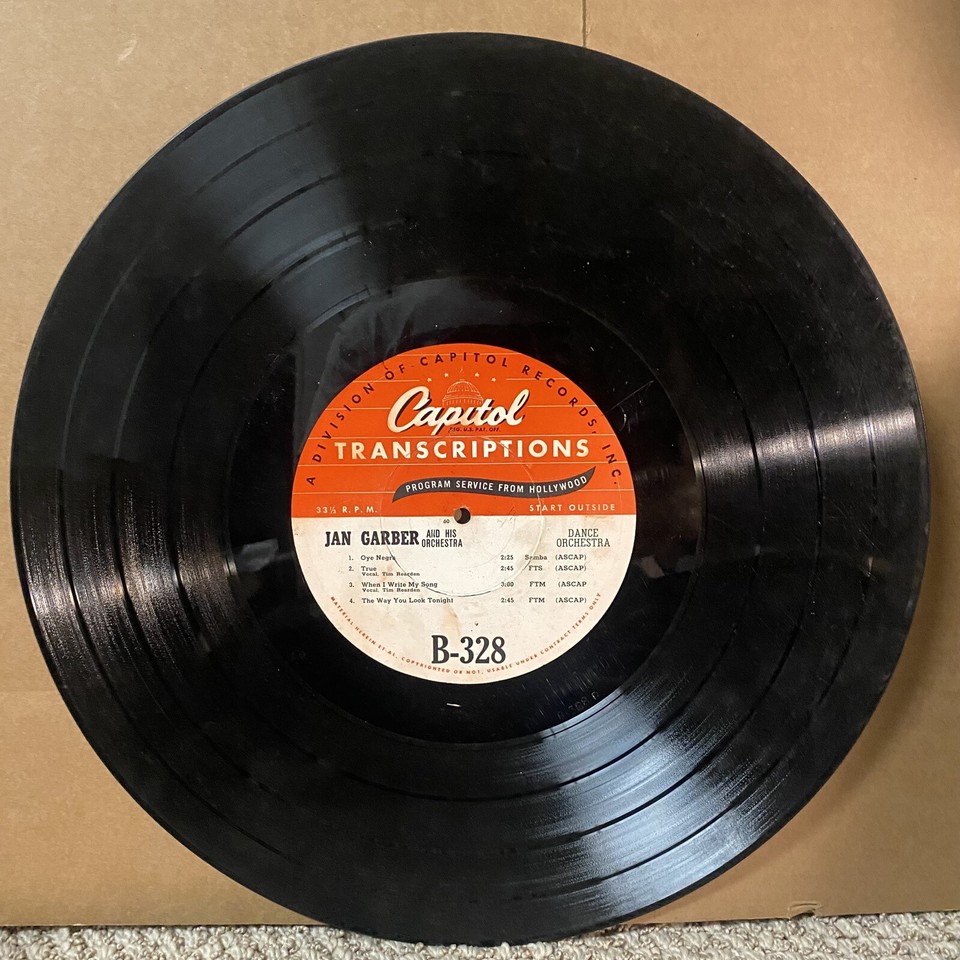 RARE 16” TRANSCRIPTION RECORD Jan Garber Capitol B-327 B-328 | eBay