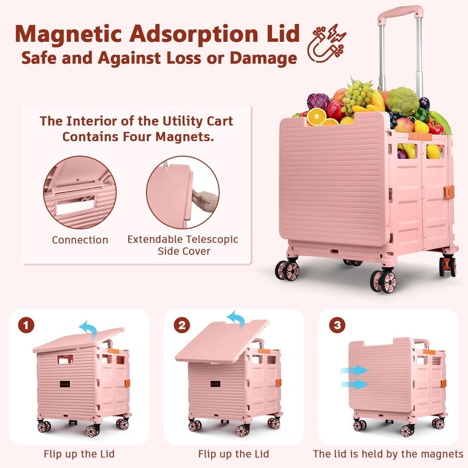 Portable Cart Collapsible Rolling Crate on Wheels for Teachers Tote ...
