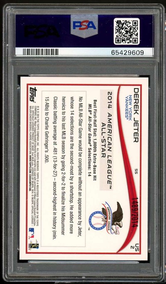 Derek Jeter Card 2014 Topps Update Gold #US2 PSA 10 | eBay