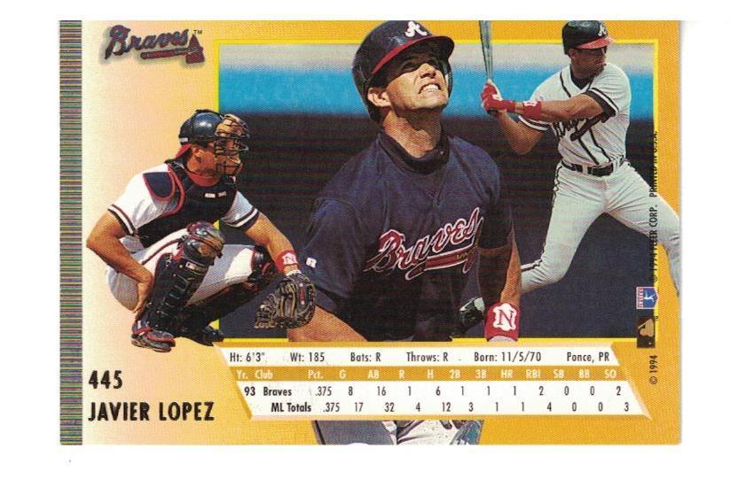 Javier Javy Lopez Signed Autographed 1994 Fleer Ultra Card Atlanta ...