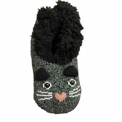 Secret Treasures Womens BLACK KITTY CAT Faux Fur Lined SLIPPER SOCKS Sz ...