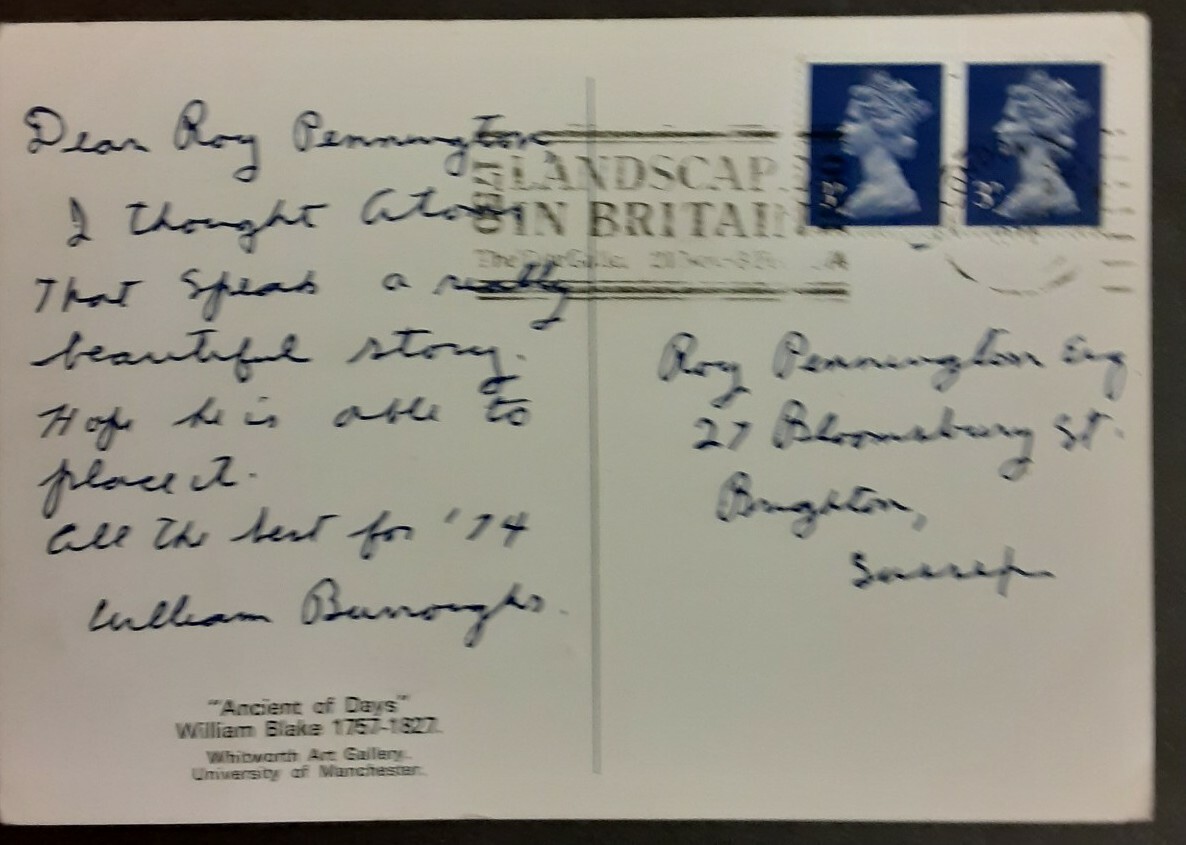 SIGNED William S BURROUGHS postcard written to another author Naked ...