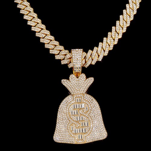 Fashion Men Necklace Diamond Wallet Pendant Hip Hop Stainless Steel ...