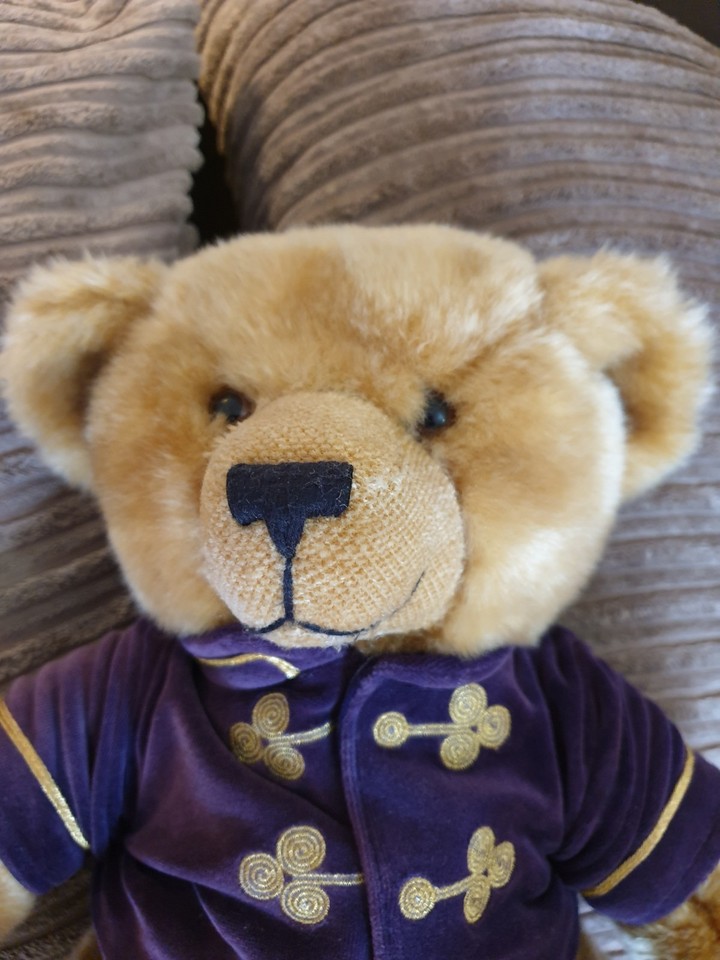 HARRODS 13" PLUSH TEDDY BEAR IN PURPLE FROCK COAT-MILLENIUM EDITION ...