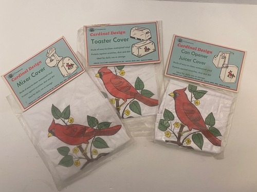 Vinyl Chadwick Red Cardinal Small Appliance Covers 3PC Kitchen New Old ...