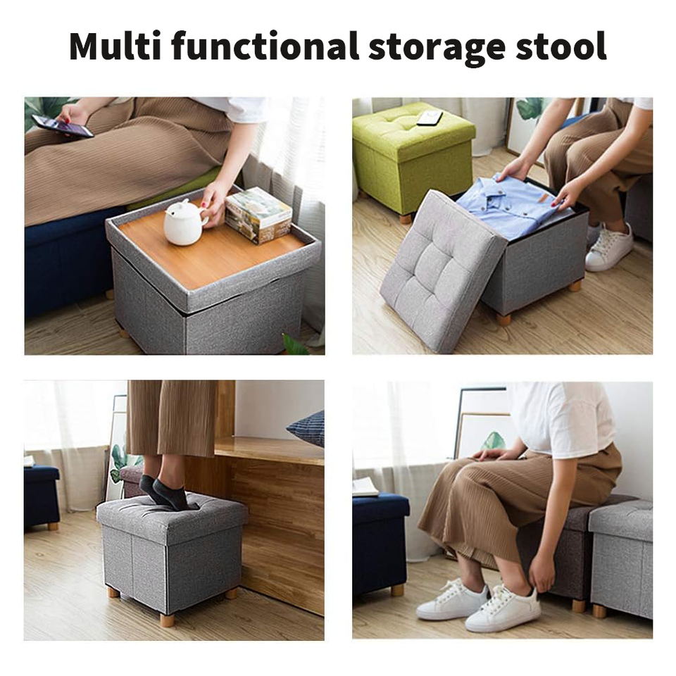 Folding Storage Stool Seat Ottoman Footstool Pouffe Padded Cube Box ...