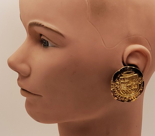 Vintage 60s Signé Les Bernard Ton Doré Rond Pièce Forme avec Clip ...