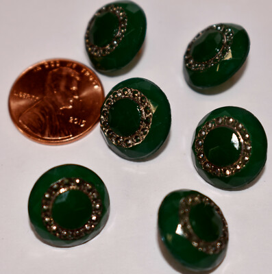 VINTAGE 6 FACETED jade color GLASS BUTTONS * MARCASITE DESIGN*15mm | eBay