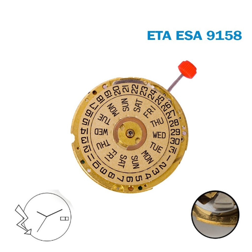 ETA/ESA 9158 Swiss Made Movement, Gold Day & Date Disks on 3. | eBay