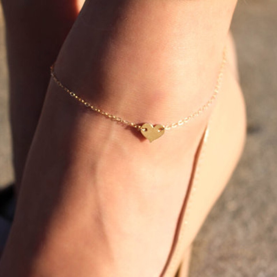 Gold Filled Heart Ankle Bracelet charms Leg Chain Foot Jewelry Anklets ...