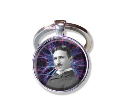 Nikola Tesla Inventor Vintage Science Handmade Glass Pendant Key Ring ...