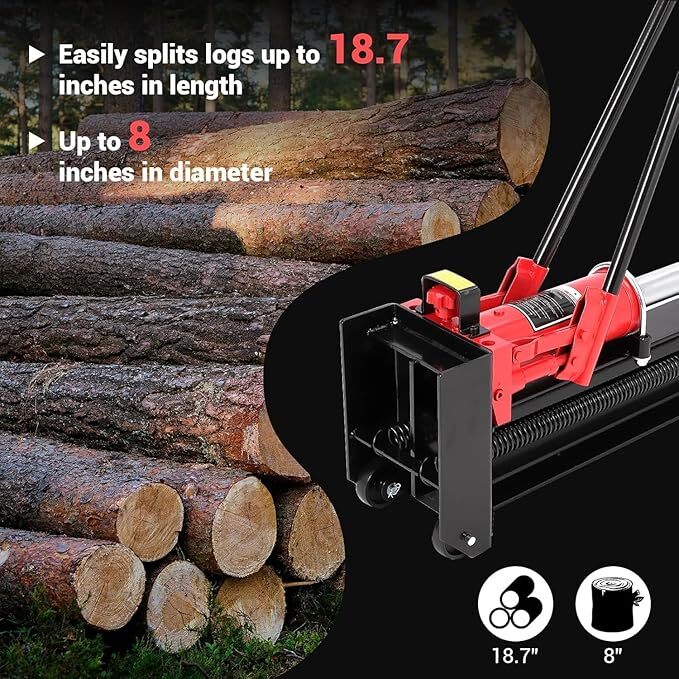 12 Ton Capacity Manual Log Splitter with Horizontal Full Steel Beam ...