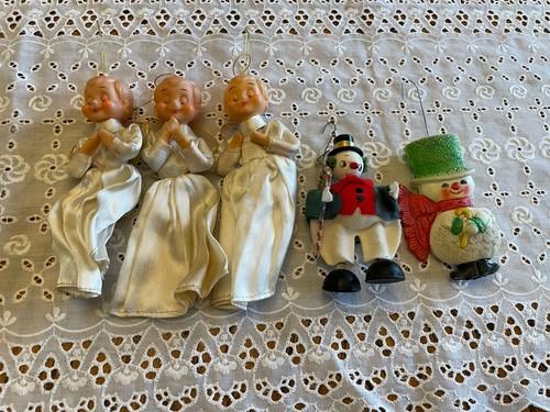 Fancy Doll Angels & Snowman MADE IN JAPAN~ Plastic Heads, Satin Robes ...