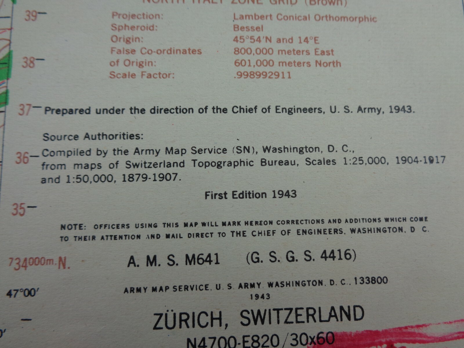 WW2 US Army Map of SWITZERLAND entitled "ZURICH" (War & Navy Department ...