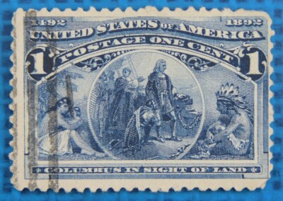 1892 Columbus In Sight Of Land 1 Cent Stamp | US Vintage - Blue | eBay