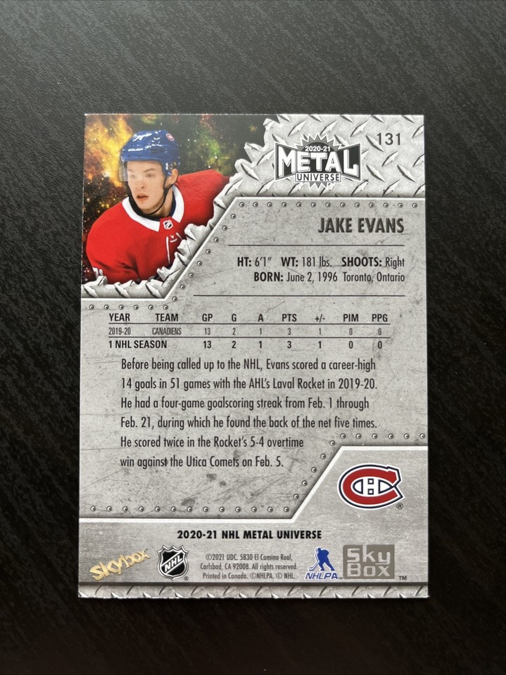 2020-21 Skybox Metal Universe Blue Spectrum #131 Jake Evans Rookie ...