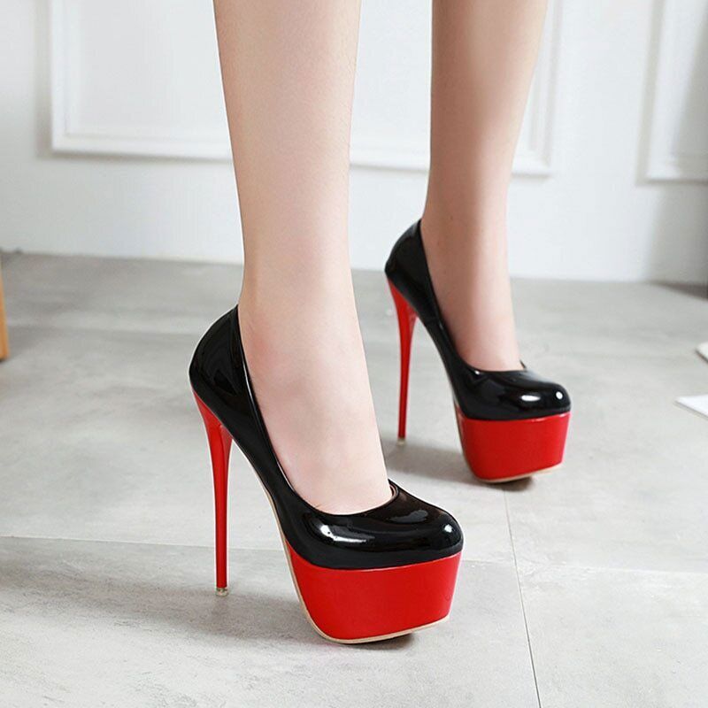 Women Patent Leather Platform Pumps Sexy 16cm Thin High Heels Party ...