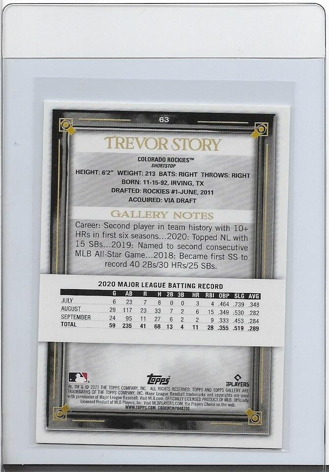 2021 Topps Gallery "Printer Proof" #63 - Trevor Story | eBay