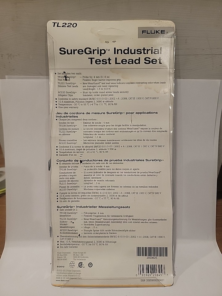 Fluke TL220 SureGrip Industrial Test Lead Set 95969206457 | eBay