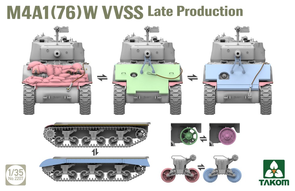TAKOM 2207 1/35 M4A1 76(W) VVSS Late Production Tank Military Assembly ...