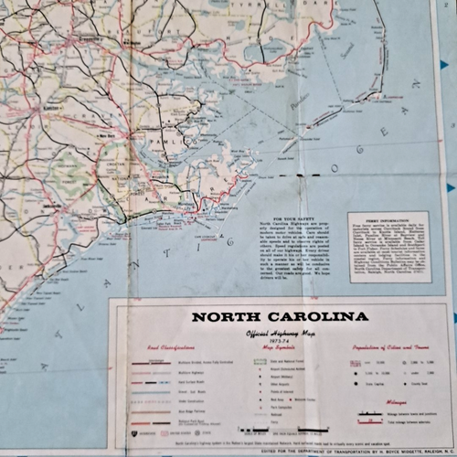 Vintage North Carolina State Highway Paper Map Travel Road Guide 1973 M ...
