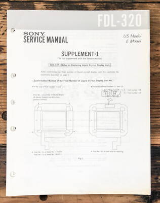 Sony FDL-320 TV Tuner Supp. Service Manual *Original* | eBay