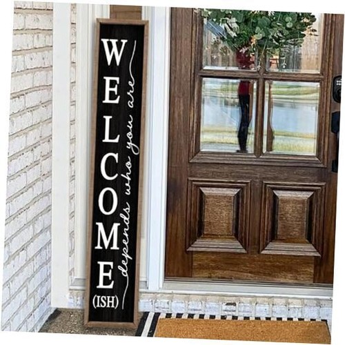 Welcome-ish Sign for Front porch Standing 45"X9" Wooden Wood Black-Wood ...
