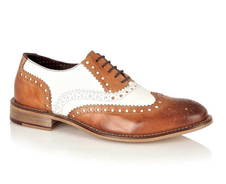 London Brogues Gatsby Mens Leather Two Tone Wingtip Formal Dress Work ...