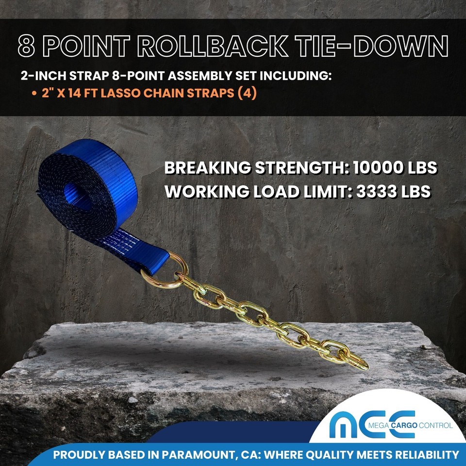 8 Point Rollback Tie Down Kit w/ Chain Ends For Car Hauler Tow Truck ...