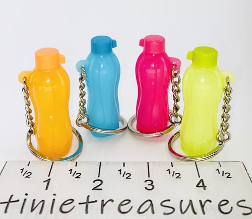 Tupperware keychain 4 Mini Water bottles Orange yellow pink Blue ...