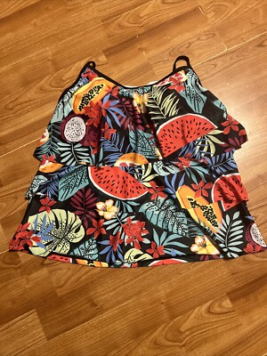 Caribbean Joe Ruffle Tankini Top Fruit & Flower Pattern Size 8 | eBay
