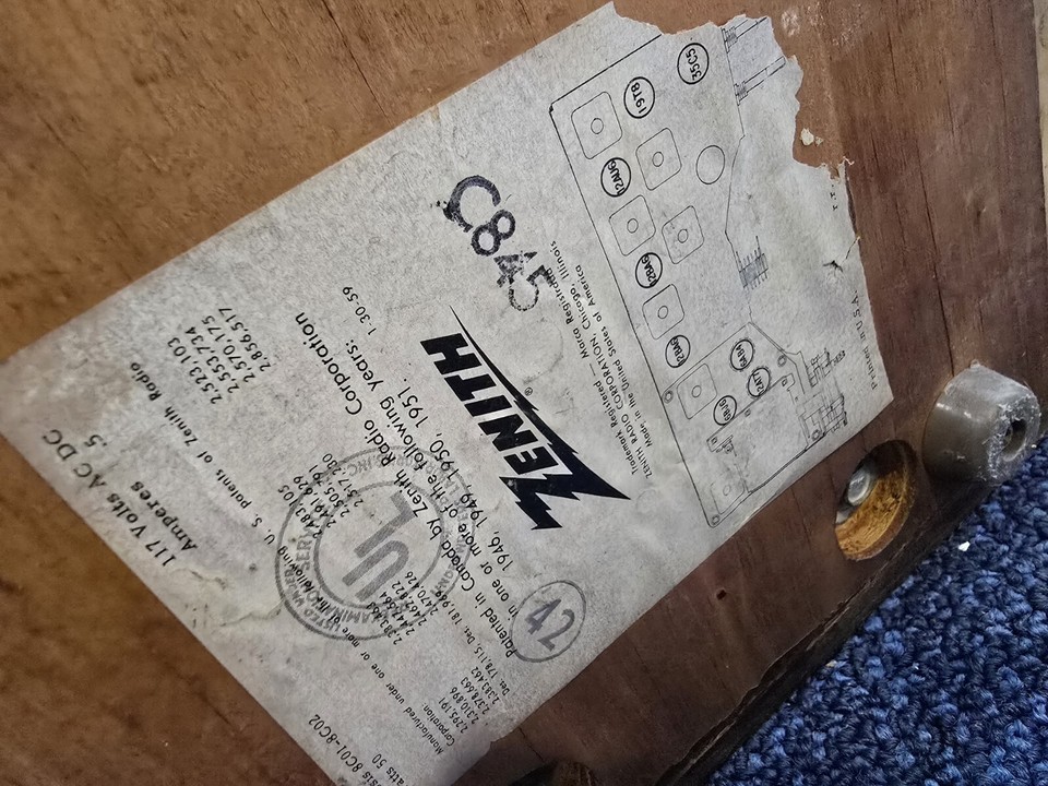 Zenith Tube Radio C845 AM FM High Fidelity | Phono Input | FOR PARTS ...