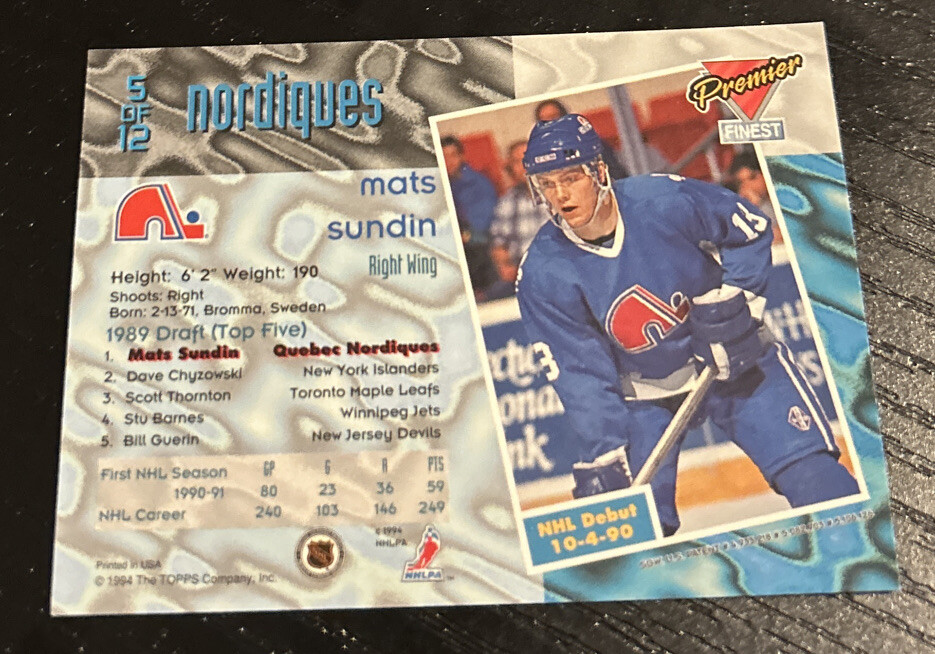 1994-95 Topps Premier Finest Mats Sundin | eBay