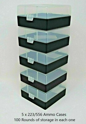 BERRY'S PLASTIC AMMO BOXES (5) CLEAR-BLACK 100 ROUND 223 / 5.56 NEW ...