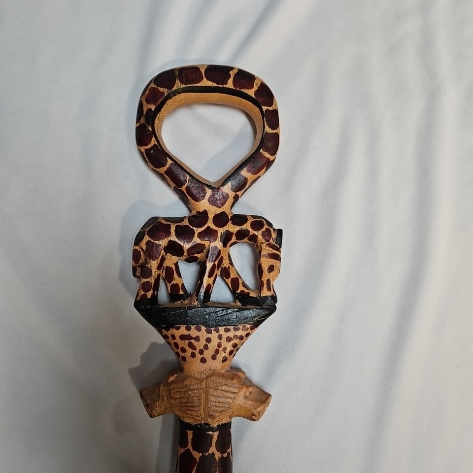 Hand Carved Wood African Safari 36" Walking Stick Cane Giraffe ...
