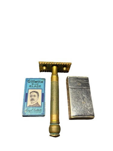 Vintage Gillette Gold Tone Double Edge Safety Razor With Blade And ...