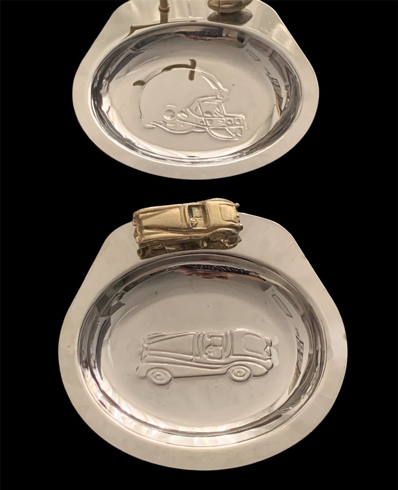 2 Vintage Stainless Steel Pocket Change Coin Trinket Tray Dish w/ Gold ...