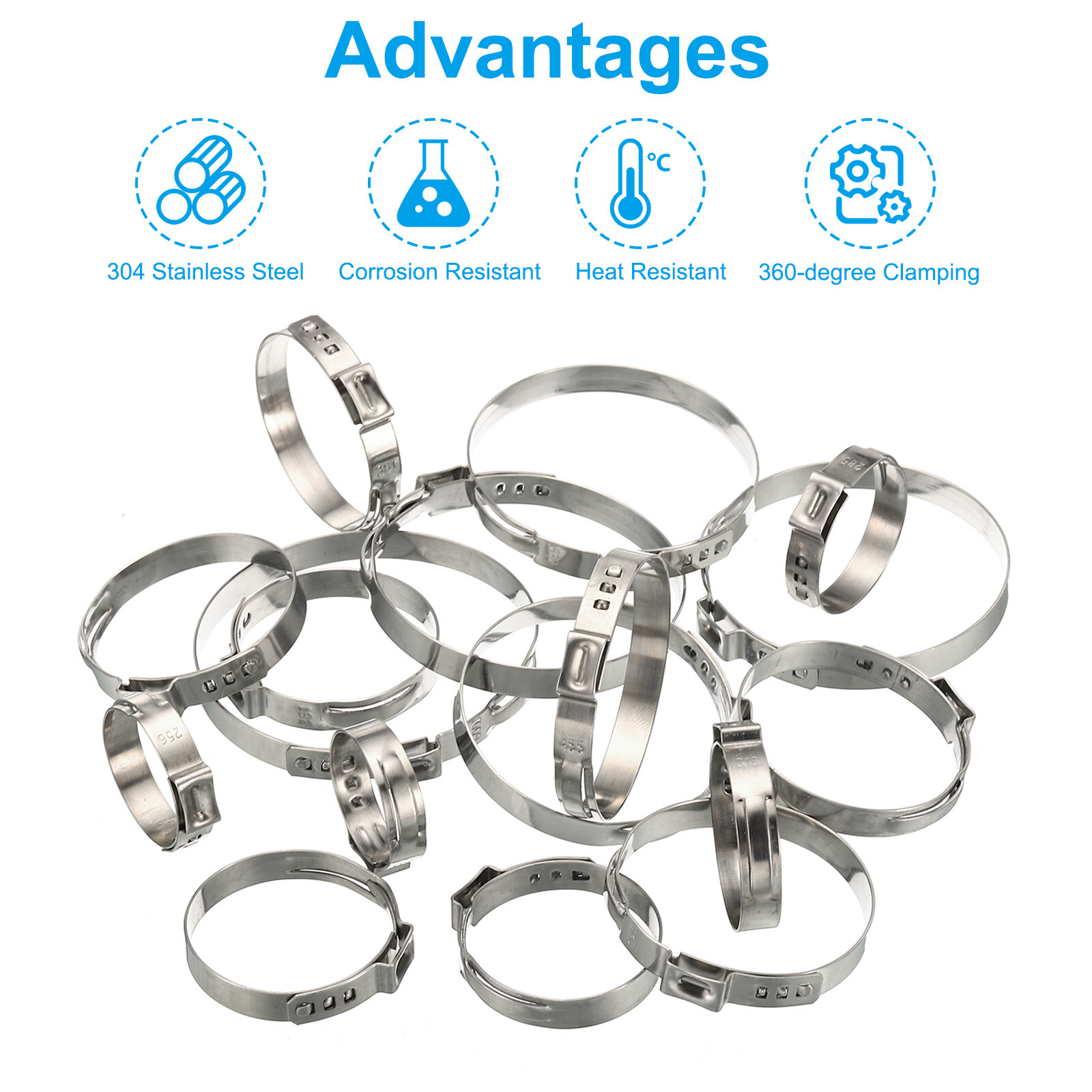 30 Pack 1 11/16" Cinch Clamp, 304 Stainless Steel 42.3-45.5mm Crimp ...