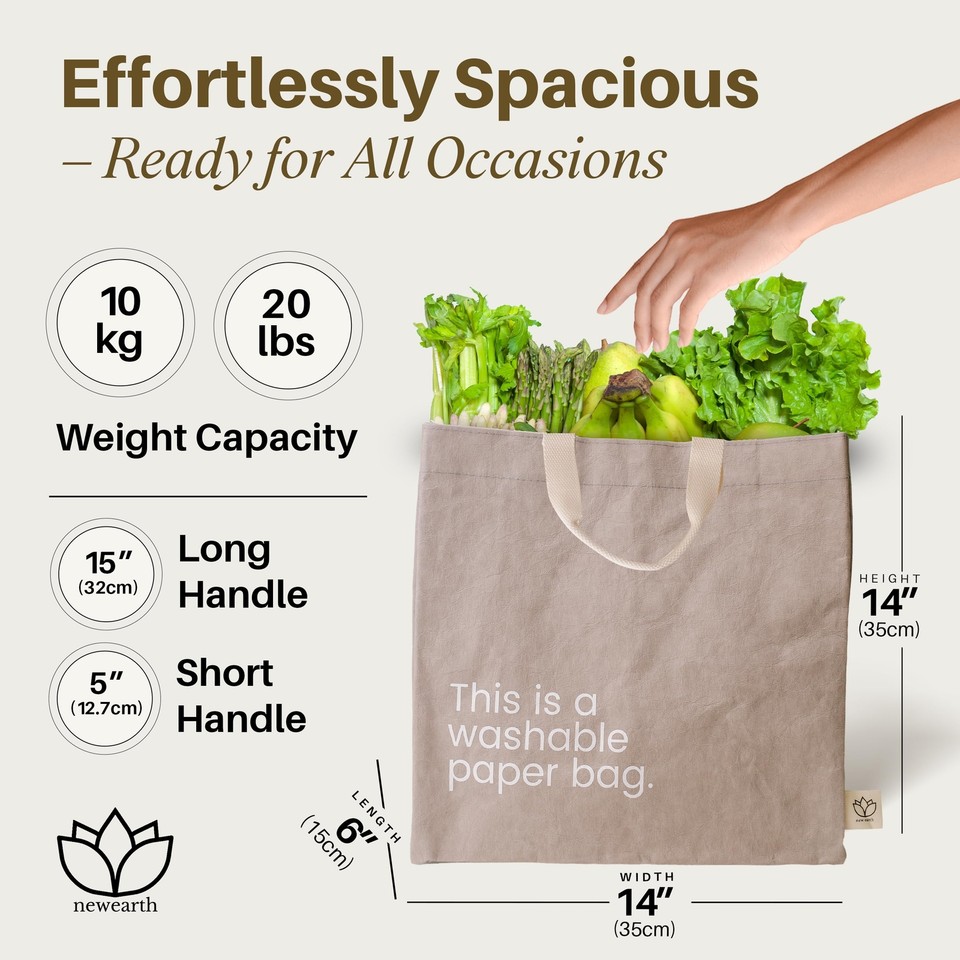 Washable Paper Tote Bag Lightweight and Durable Grocery Bag for Work or ...