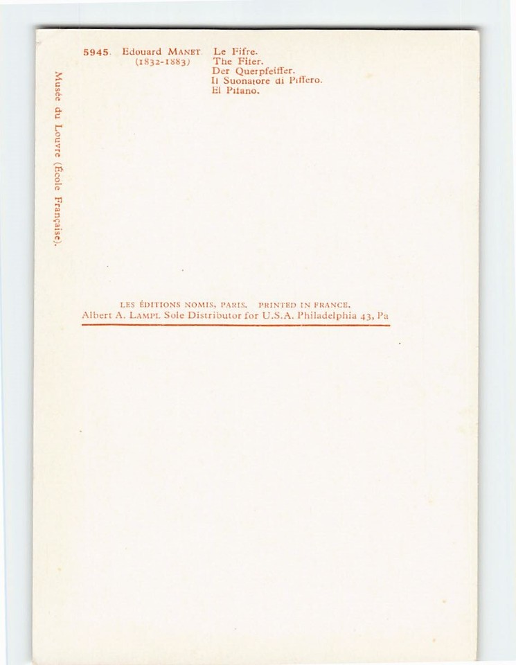 Postcard The Fifer Edouard Manet Musée du Louvre Paris France | eBay