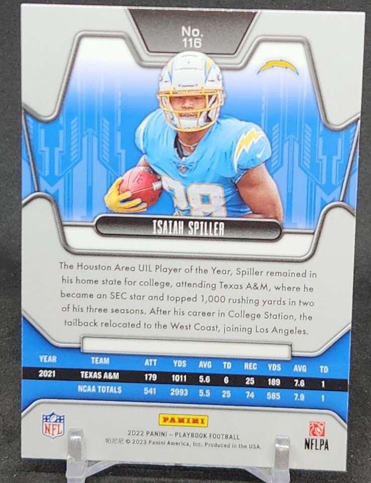 2022 Panini PlayBook Football Isaiah Spiller Rookie Card RC #116 LA ...