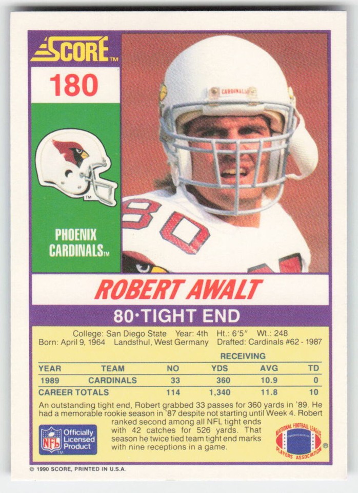 1990 Score #180 Robert Awalt Phoenix Cardinals FB1-629 | eBay