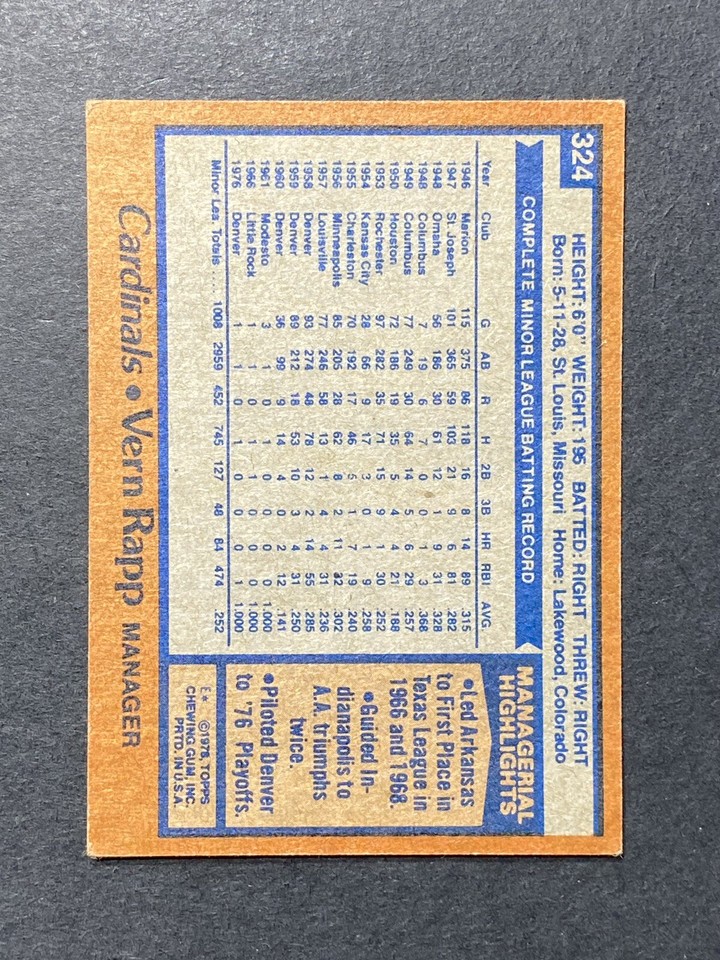 1978 Topps - #324 Vern Rapp VG | eBay