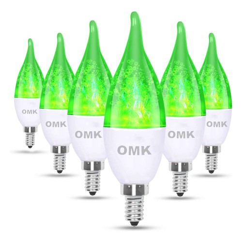 6 Pack Green LED Christmas Flame Effect Light Bulb Decorations E12 Base ...