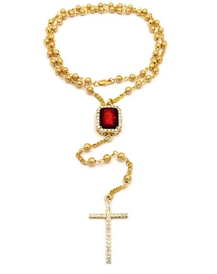 Hip Hop Micro Square Red Cross Pieces 6mm 30" Rosary Necklace | eBay