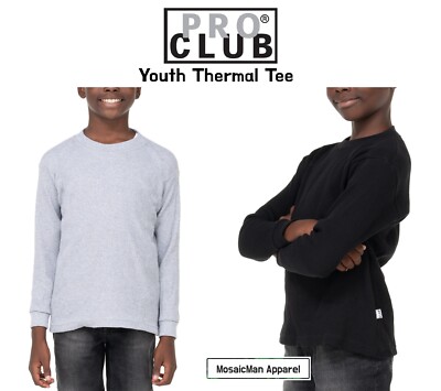 Pro Club Youth Kid's Long Sleeve Waffle Knit Thermal Tee Black Gray | eBay