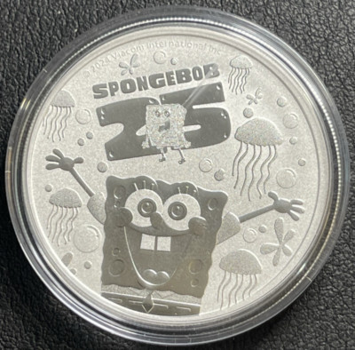 2024 1 Oz .9999 Silver SpongeBob SquarePants 25th Anniversary $1 BU W ...