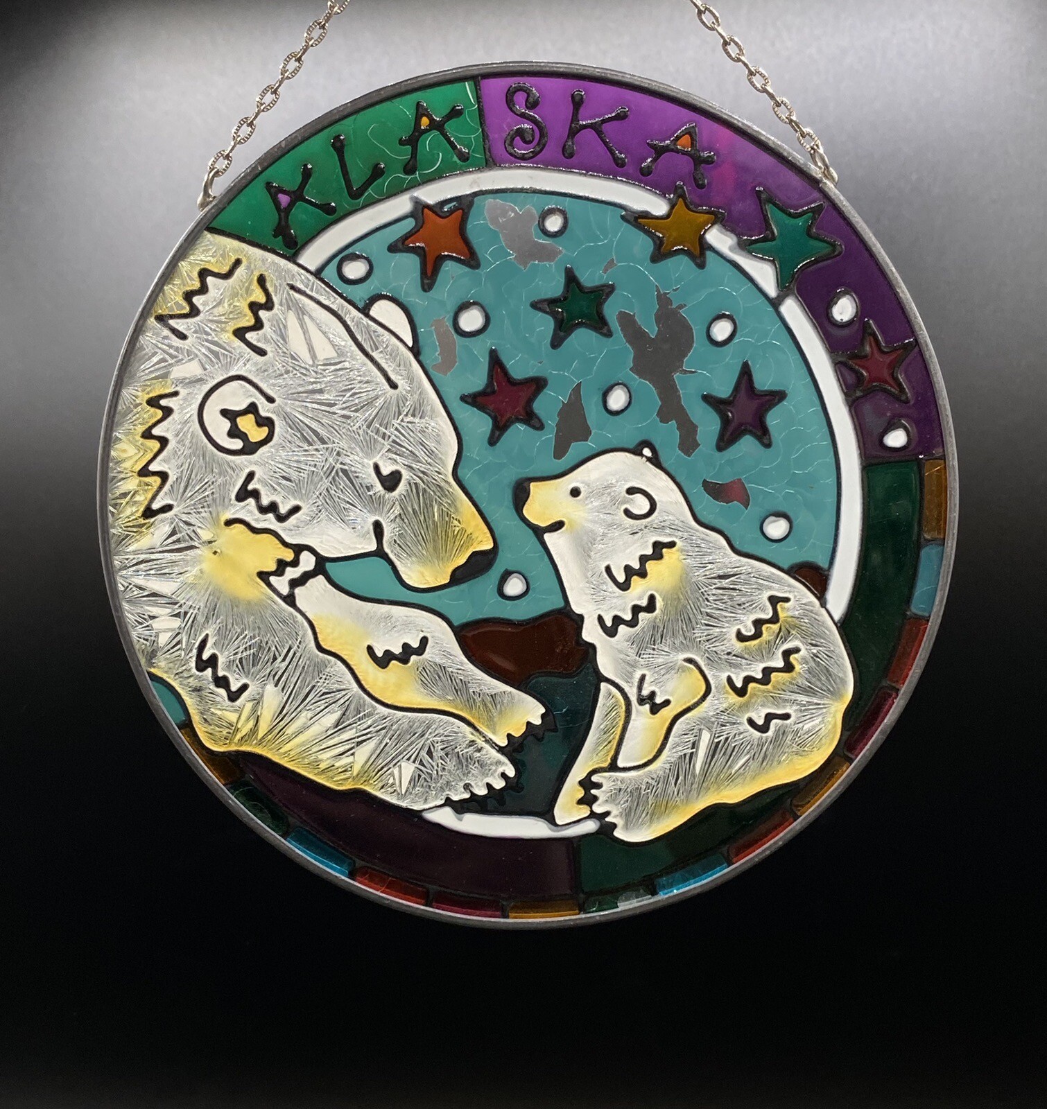 Stained Glass Style Painted 6” Round Suncatcher Alaska Polar Bears ...