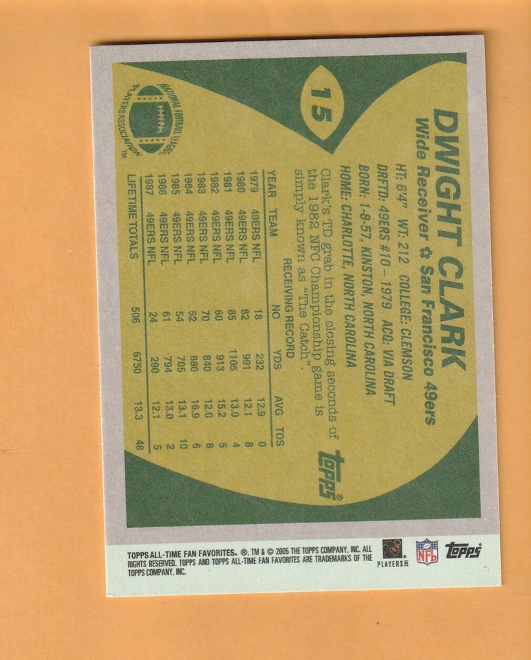 Dwight Clark San Francisco 49ers 2004 Topps Fan Favorites #15 Clemson ...
